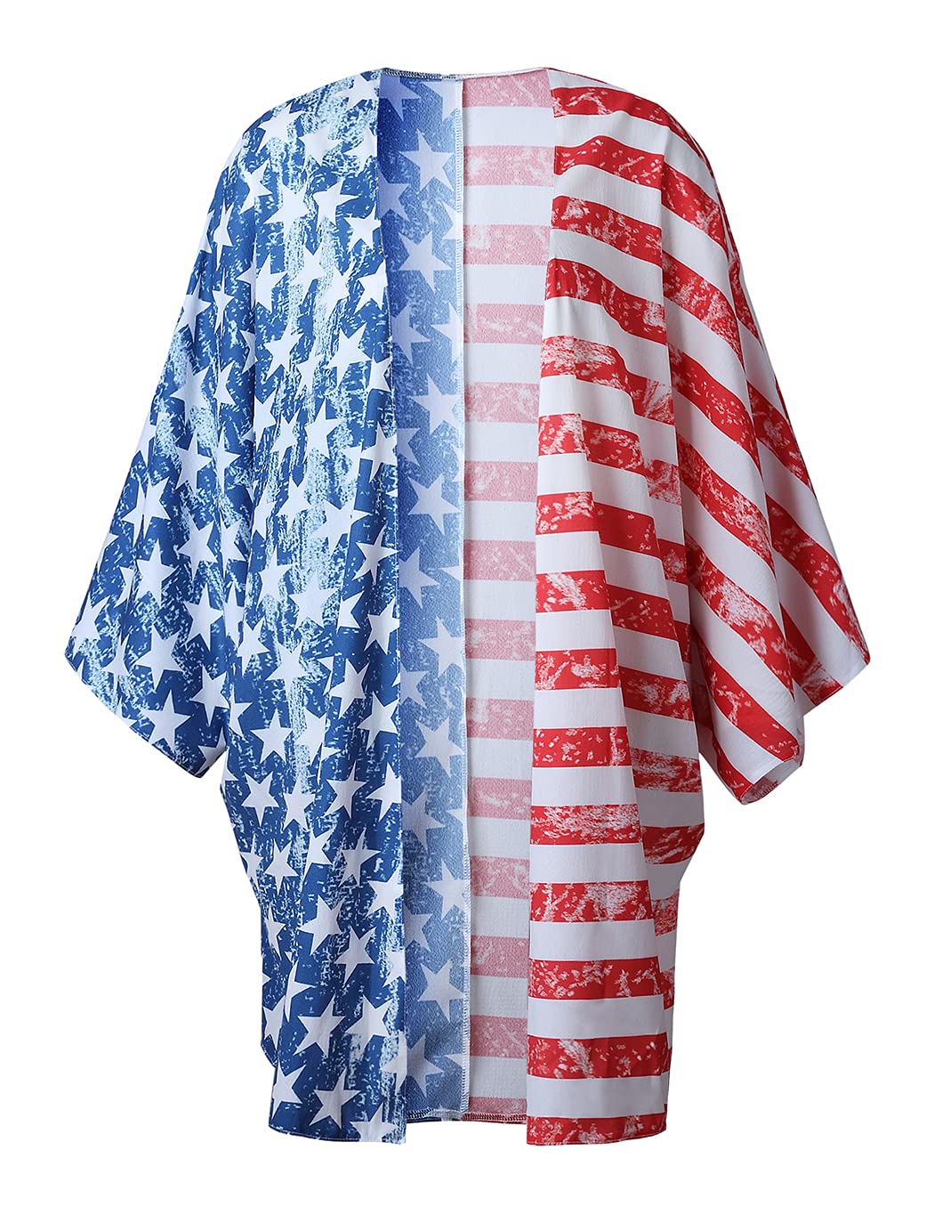 DDSOL Women's American Flag Kimono Cover up Beachwear Cardigan Loose Tops Shirt Blouse(Red One Size)