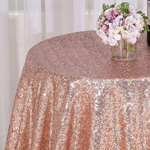 PartyDelight Rose Gold Sequin Wedding Tablecloth 50 by 50 Inch Square Polyester Sequin Overlay, Shiny Sequin Quality Tablecloth for Special Event Or Party(Rose Gold,50x50)