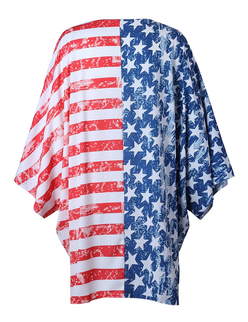DDSOL Women's American Flag Kimono Cover up Beachwear Cardigan Loose Tops Shirt Blouse(Red One Size)