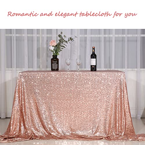 PartyDelight Rose Gold Sequin Wedding Tablecloth 50 by 50 Inch Square Polyester Sequin Overlay, Shiny Sequin Quality Tablecloth for Special Event Or Party(Rose Gold,50x50)