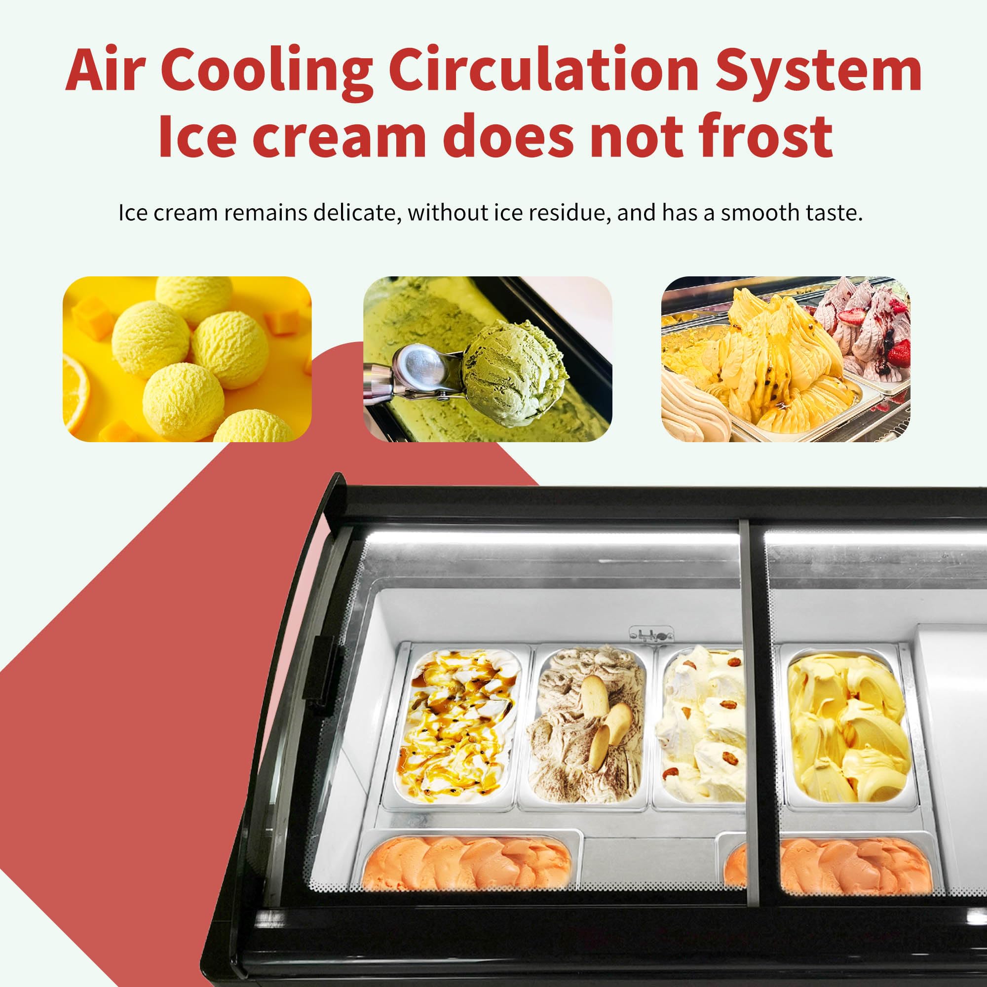 Yovtekc Countertop Gelato Display Freezer, Commercial Hard Ice Cream Showcase with 6 Square Storage Baskets, Gelato Freezer Showcase Fast Cooling with LED Light, White