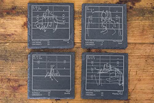 Greatest Bengals Plays: Slate Coasters (Set of 4) | Best Gift Idea for Sports Lovers | Bengals Historic Moments Gifts