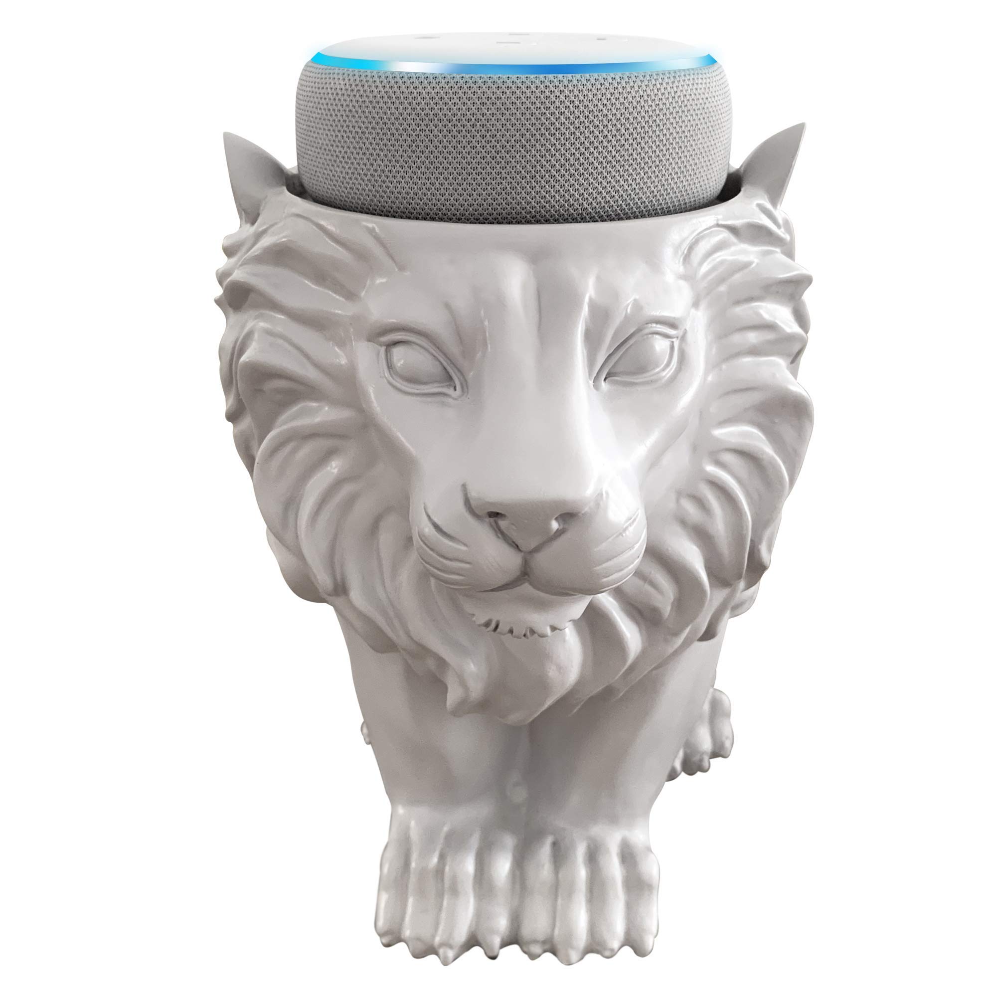 Dekodots Smart Speaker Table Stand (Lion) - Decorative Holder for Amazon Echo Dot or Google Home Mini - Portable Design, No Sound or Microphone Interference - Durable Poly-Resin