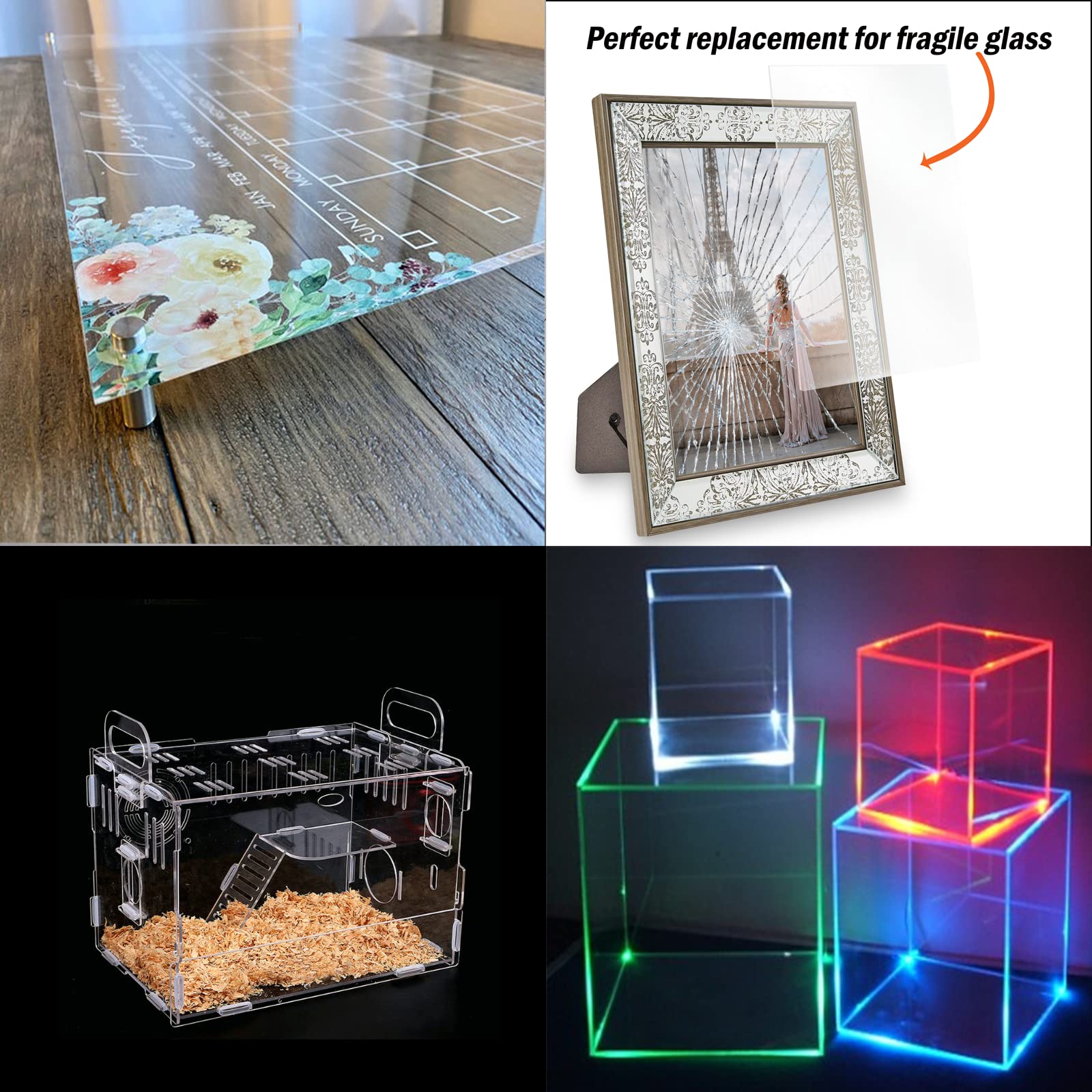 3 Pack Acrylic Sheet Plexiglass 12" x 16" x 1/8" Thick, Clear Cast 3mm 12x16 Plexi Glass Panel Use for Craft Projects, Picture Frames, Laser Engraving Sign Blanks or Cutting to Display Sizes.