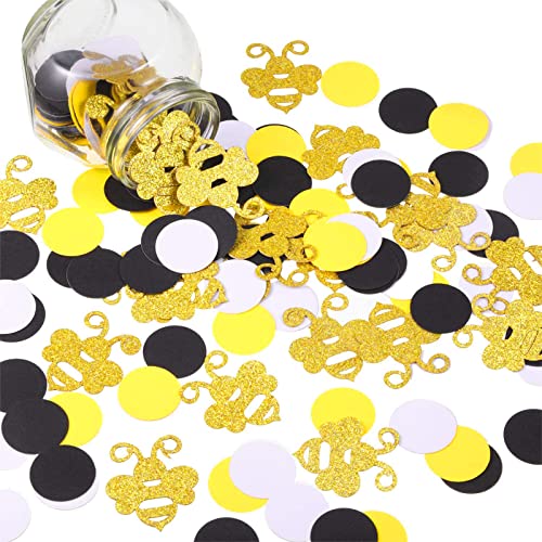 360 Pieces Bee Confetti Gold Glitter Bee Confetti Yellow Black Circle Confetti for Bee Themed Party Baby Shower Birthday Table Party Decoration