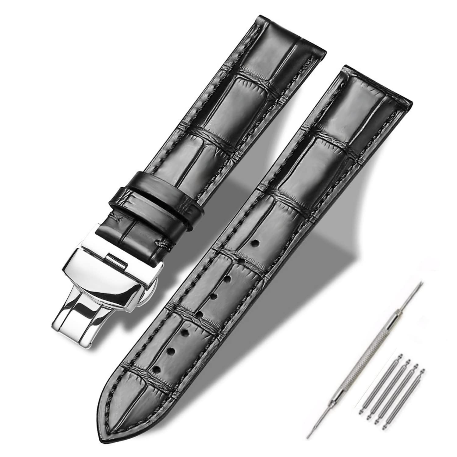 Moran Genuine Leather Replacement Watch Band Deployment Buckle 18mm 19mm 20mm 21mm 22mm 23mm 24mm Calfskin Watch Strap for Men's and Women's