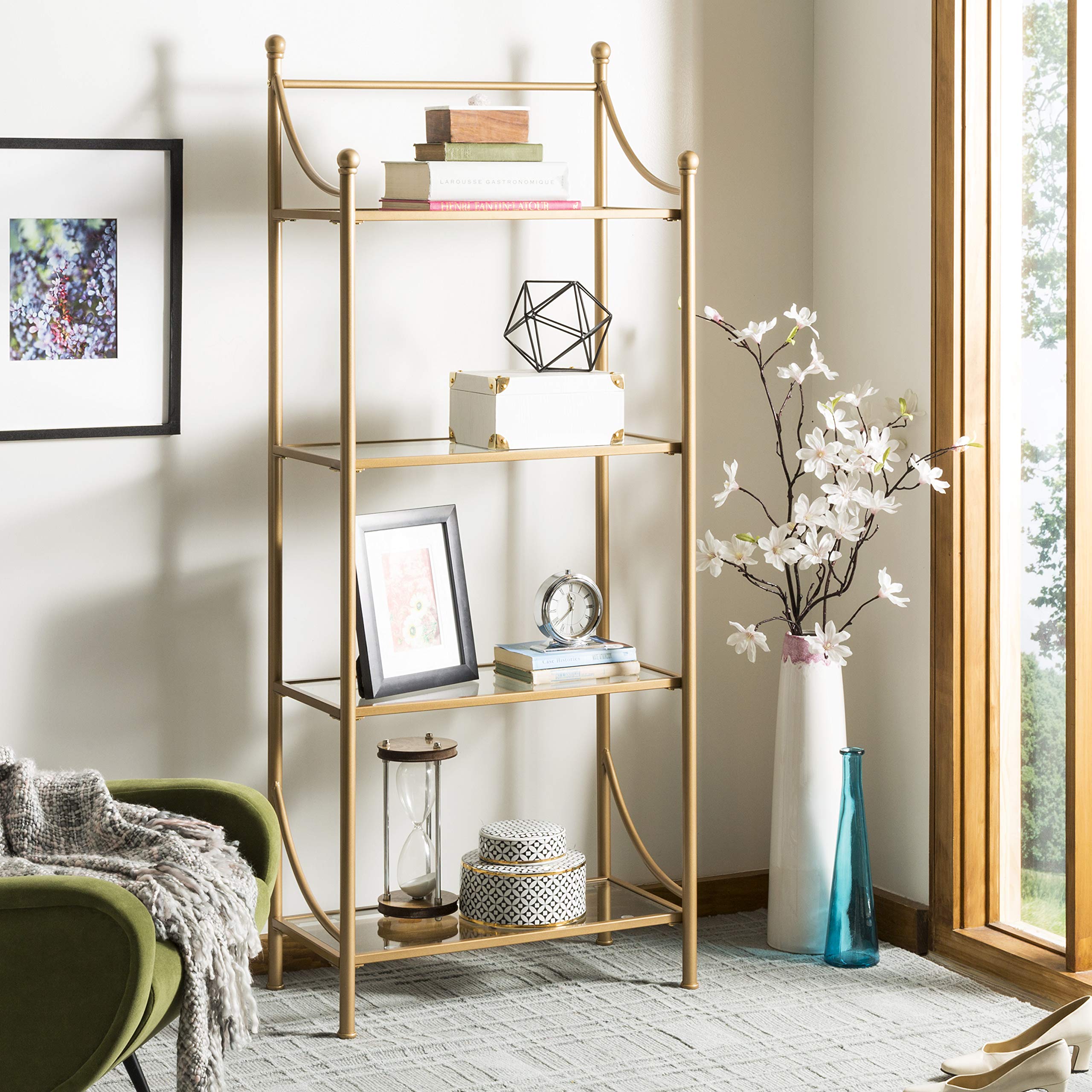 Safavieh Home Collection Diana Liquid Gold and Tempered Glass 4 Tier Etagere