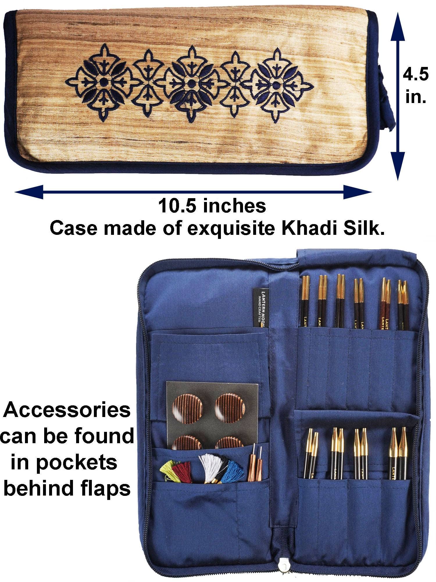 Lantern Moon Heirloom 5-Inch 10-Pair Interchangeable Circular Knitting Needle Set Handcrafted Ebony US 2.5, 3, 4, 5, 6, 7, 8, 9, 10, 11, Silk Case, 3 Cords, 4 End Caps with Project Bag