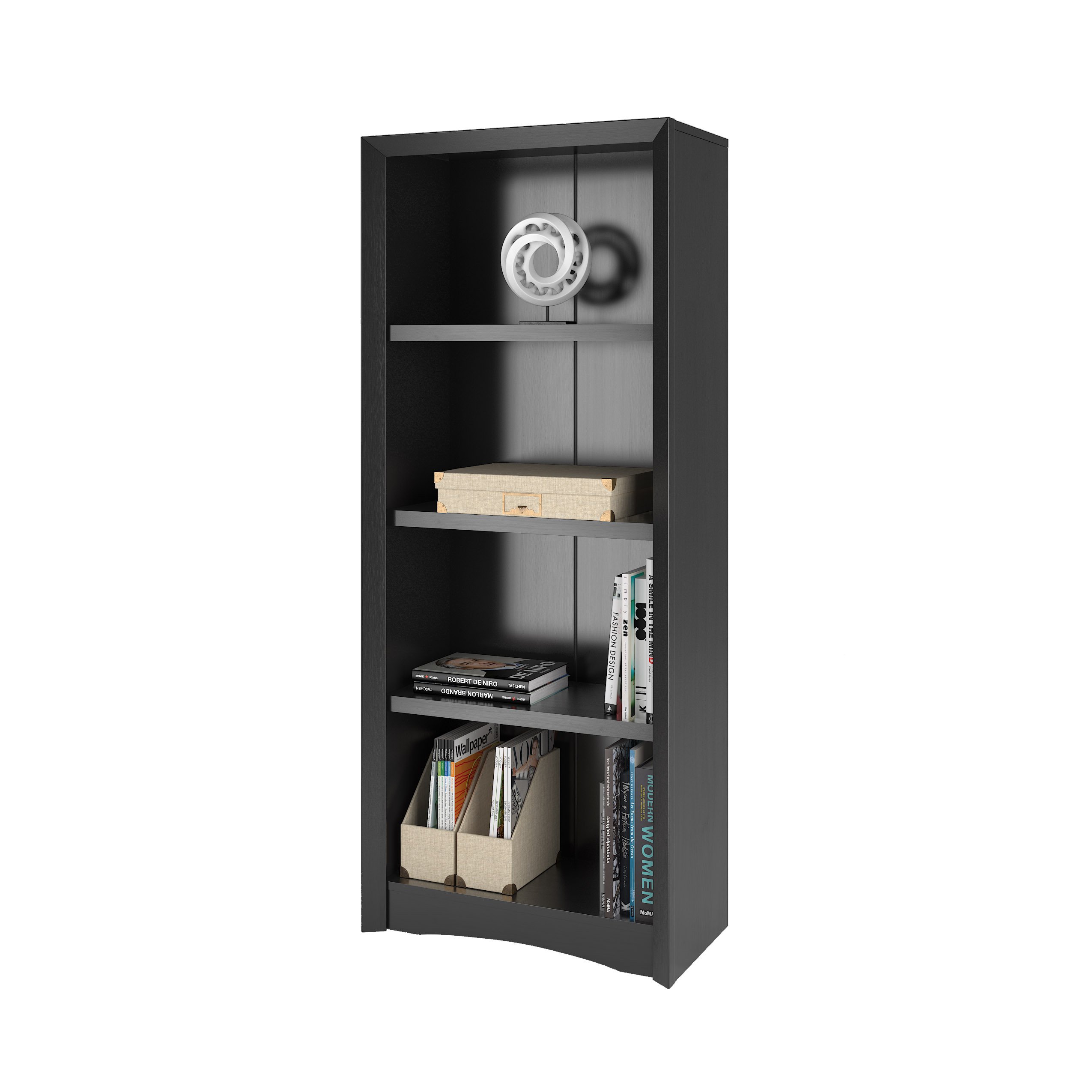 Corliving Adjustable 4 Shelf Black Faux Wood Bookcase, 4-Tier Shelving Unit Bookcase with Open Shelves, Display Bookshelf, for Living Room, Bedroom, Home Office