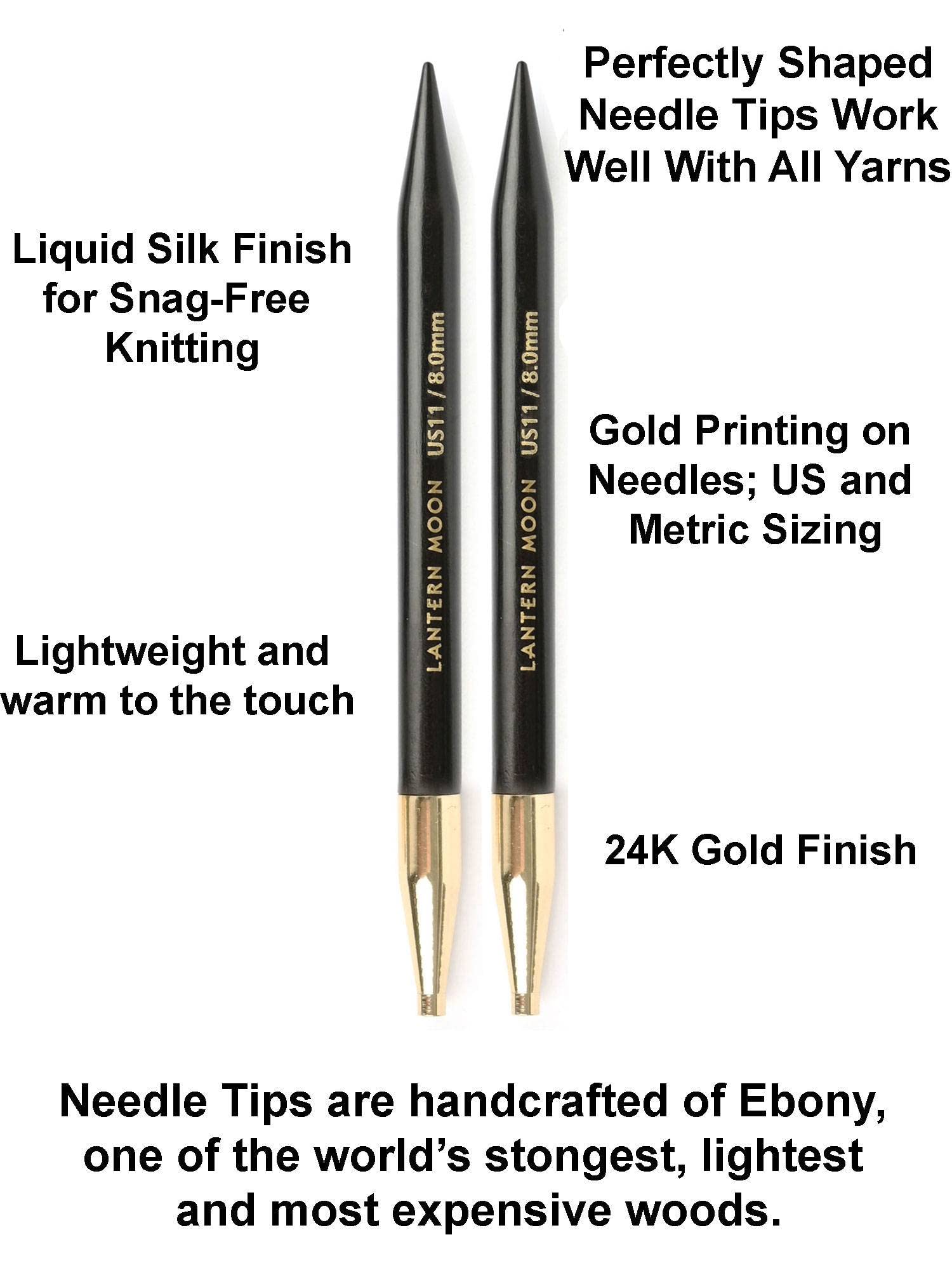 Lantern Moon Heirloom 5-Inch 10-Pair Interchangeable Circular Knitting Needle Set Handcrafted Ebony US 2.5, 3, 4, 5, 6, 7, 8, 9, 10, 11, Silk Case, 3 Cords, 4 End Caps with Project Bag