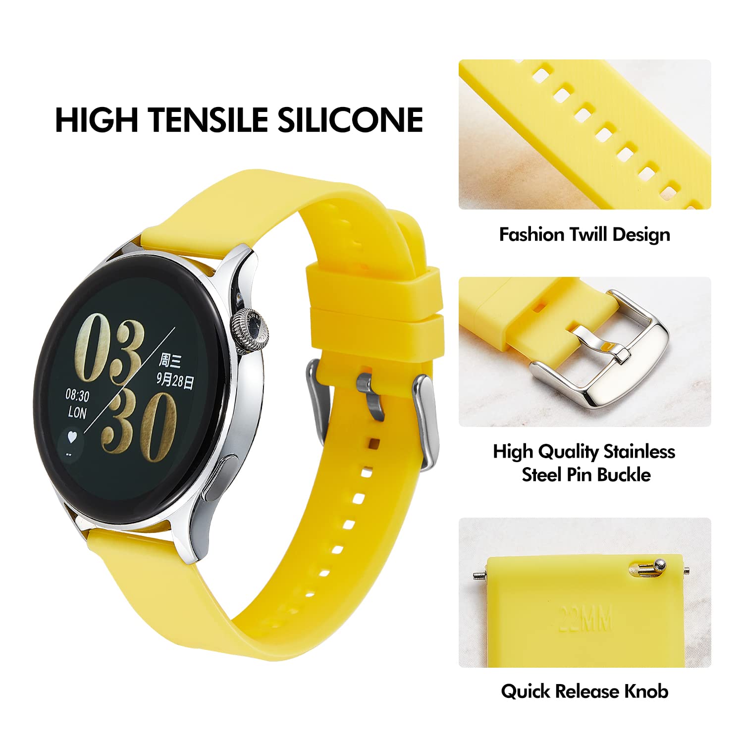 Avohome Silicone Rubber Watch Bands, Stainless Steel Buckle, Quick Release, 6 Colors to Choose, 18mm 20mm 22mm