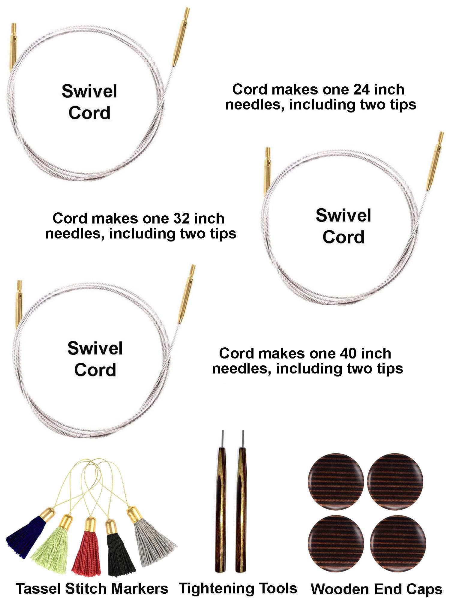 Lantern Moon Heirloom 5-Inch 10-Pair Interchangeable Circular Knitting Needle Set Handcrafted Ebony US 2.5, 3, 4, 5, 6, 7, 8, 9, 10, 11, Silk Case, 3 Cords, 4 End Caps with Project Bag