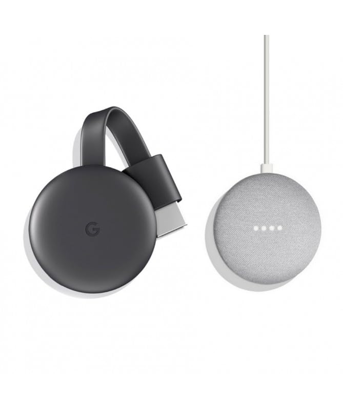 Google Nest Mini 2nd Generation Chalk (Bluetooth Speaker) Chromecast 3rd Gen - Value Bundle