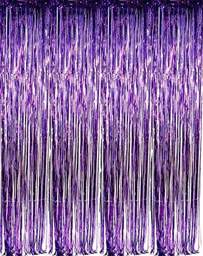 zhcoy Set of 2 Purple Foil Fringe Door & Window Curtain Party Decoration 3' X 8' (36" X 96") Value Pack of 2