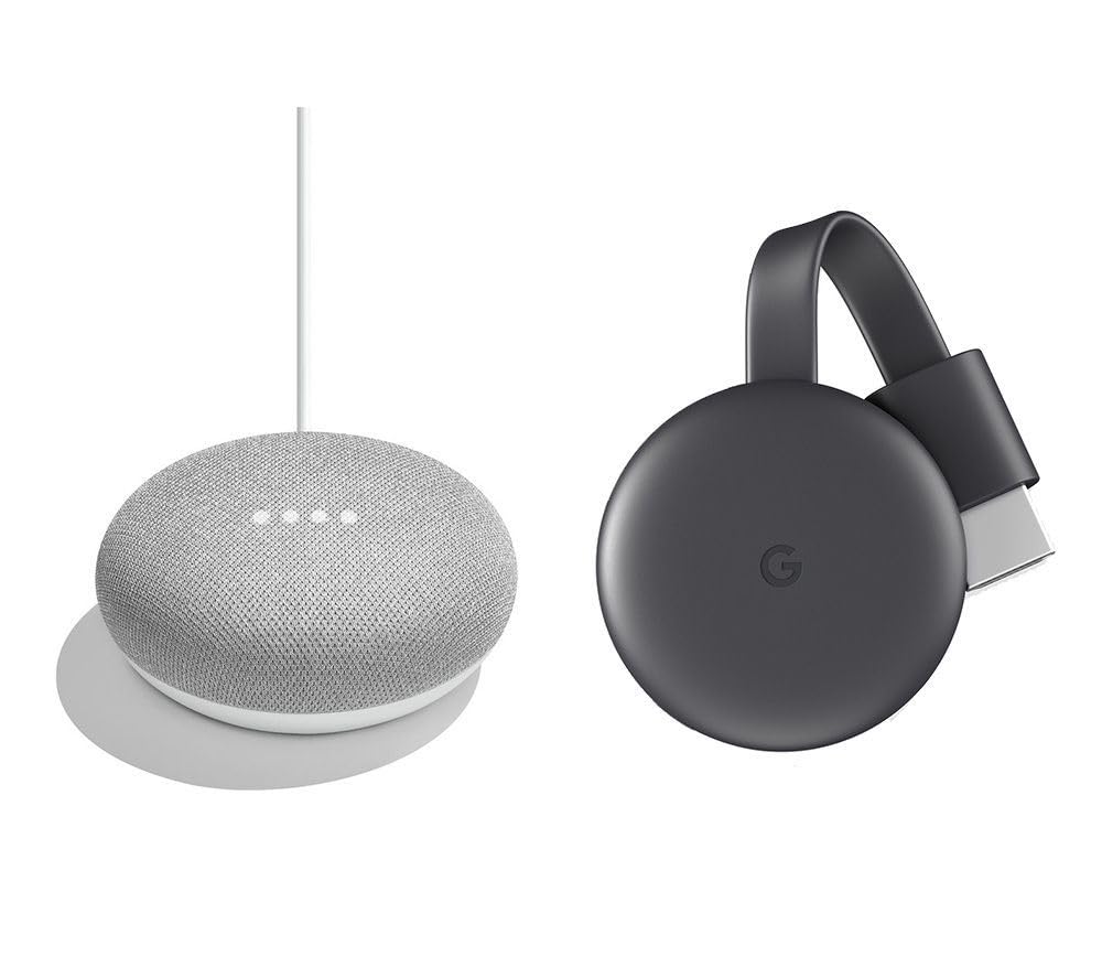 Google Nest Mini 2nd Generation Chalk (Bluetooth Speaker) Chromecast 3rd Gen - Value Bundle