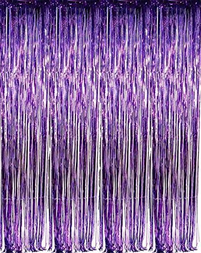 zhcoy Set of 2 Purple Foil Fringe Door & Window Curtain Party Decoration 3' X 8' (36" X 96") Value Pack of 2