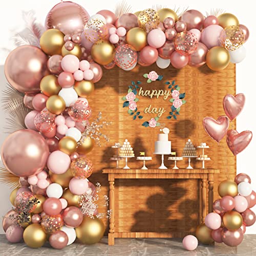 Amandir Rose Gold Balloons Garland Arch Kit, 150pcs Rose Gold Pink White Gold Confetti Latex Balloons for Bridal Wedding Birthday Girl Baby Shower Graduation Anniversary Bachelorette Party Decoration
