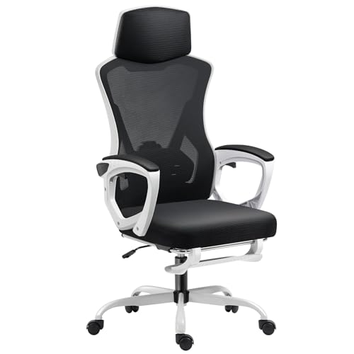 Naudhenm Office Chair Mid Back Swivel Lumbar Support Desk Chair,Computer Gaming Chair with Comfortable Armrests, Mesh Desk Chairs with Wheels, Swivel Computer Task Chair (White)