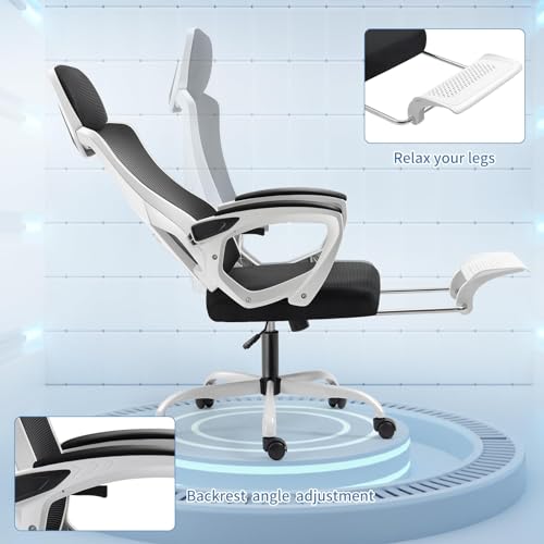 Naudhenm Office Chair Mid Back Swivel Lumbar Support Desk Chair,Computer Gaming Chair with Comfortable Armrests, Mesh Desk Chairs with Wheels, Swivel Computer Task Chair (White)