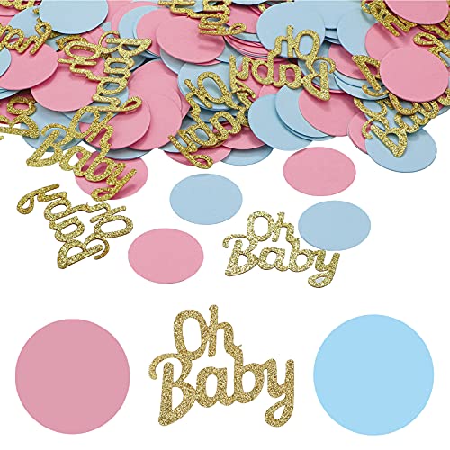 440 Pcs Glitter Gender Reveal Paper Confetti Round Paper Confetti Pink Blue Table Confetti Gold Letter Confetti Double Side Print Party Confetti for Baby Shower Gender Reveal Party (Classic Style)