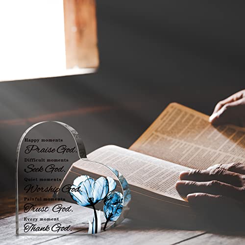 Christian Bible Verses Decor Christian Gift for Woman Prayers Religious Gift Positive Quotes Inspirational Gift Scripture Motivational Gift for Room Home Office Table Decor (Blue Flower)