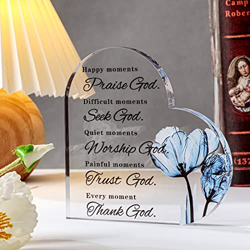 Christian Bible Verses Decor Christian Gift for Woman Prayers Religious Gift Positive Quotes Inspirational Gift Scripture Motivational Gift for Room Home Office Table Decor (Blue Flower)