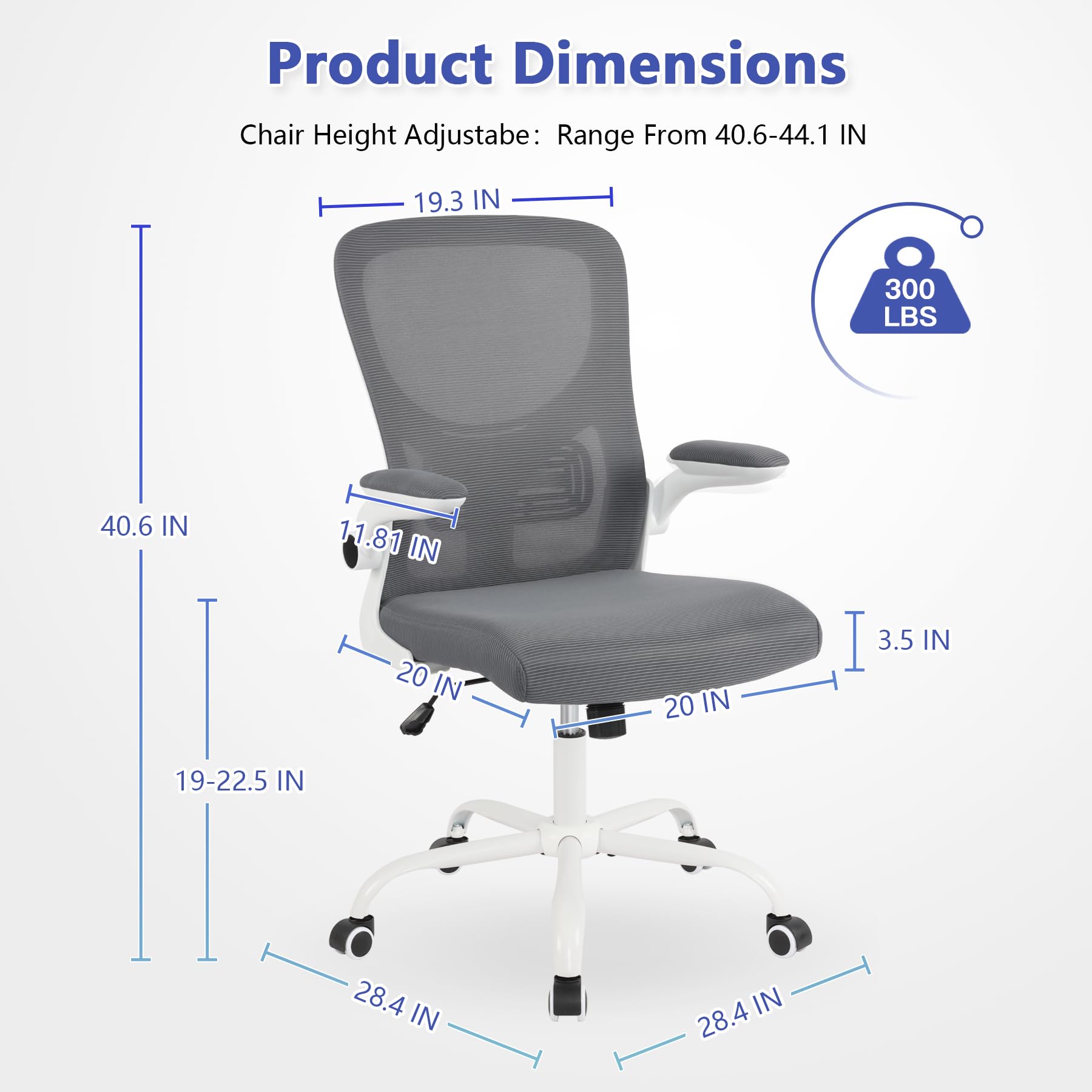 400lb Big and Tall Office Chair for Heavy People, Heavy Duty Ergonomic Mesh Chair Computer Executive Desk Chair with Wide Thick Seat, Adjustable Height and Armrests, Black