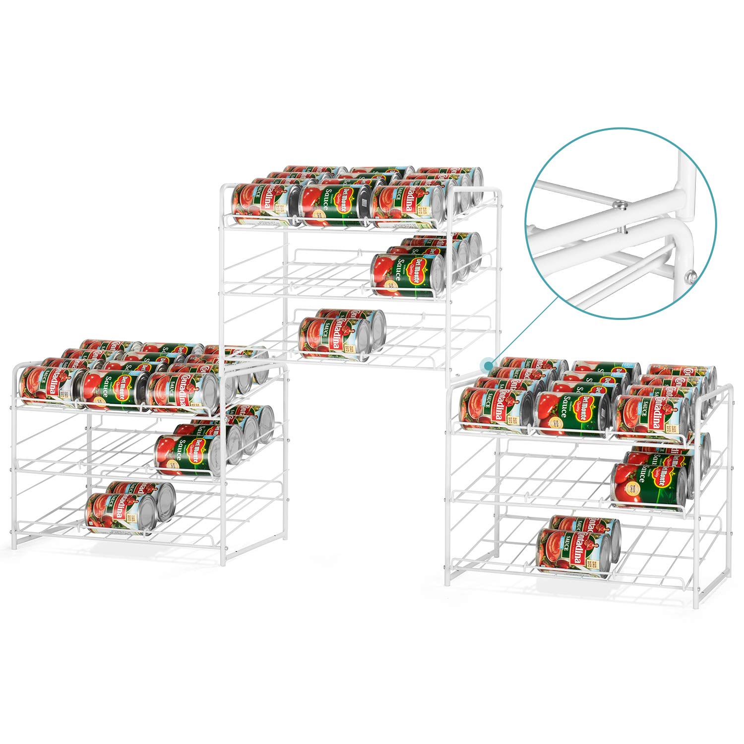 Auledio Stackable Can Rack Organizer For Kitchen Cabinet, Pantry Organization And Storage Dispenser, Holds 36 Soda Cans Or Canned Food, Metal White (White)
