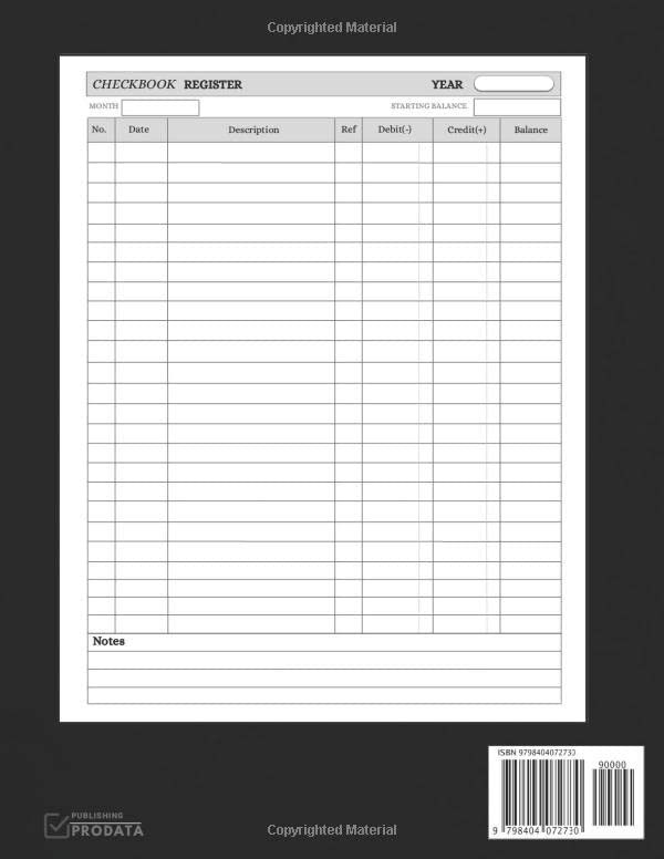 Checkbook Register: Check Registers for Personal Checkbook| Check Payment and Deposit Register| Check Ledger Notebook | Checking Account Transaction ... (Financial Ledgers by ProData Publishing)
