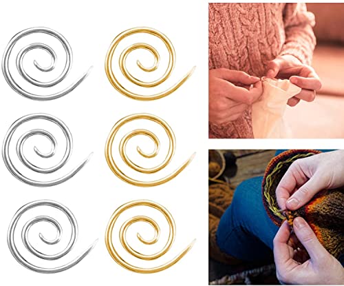 6PCS Spiral Cable Knitting Needle,Stainless Steel Practical Circular Knitting Needle Cable Needles,Handmade Knitting Tool Cable Needle Shawl Pin for Yarn Sewing Knitting Beginners (6PCS, Gold&Silver)