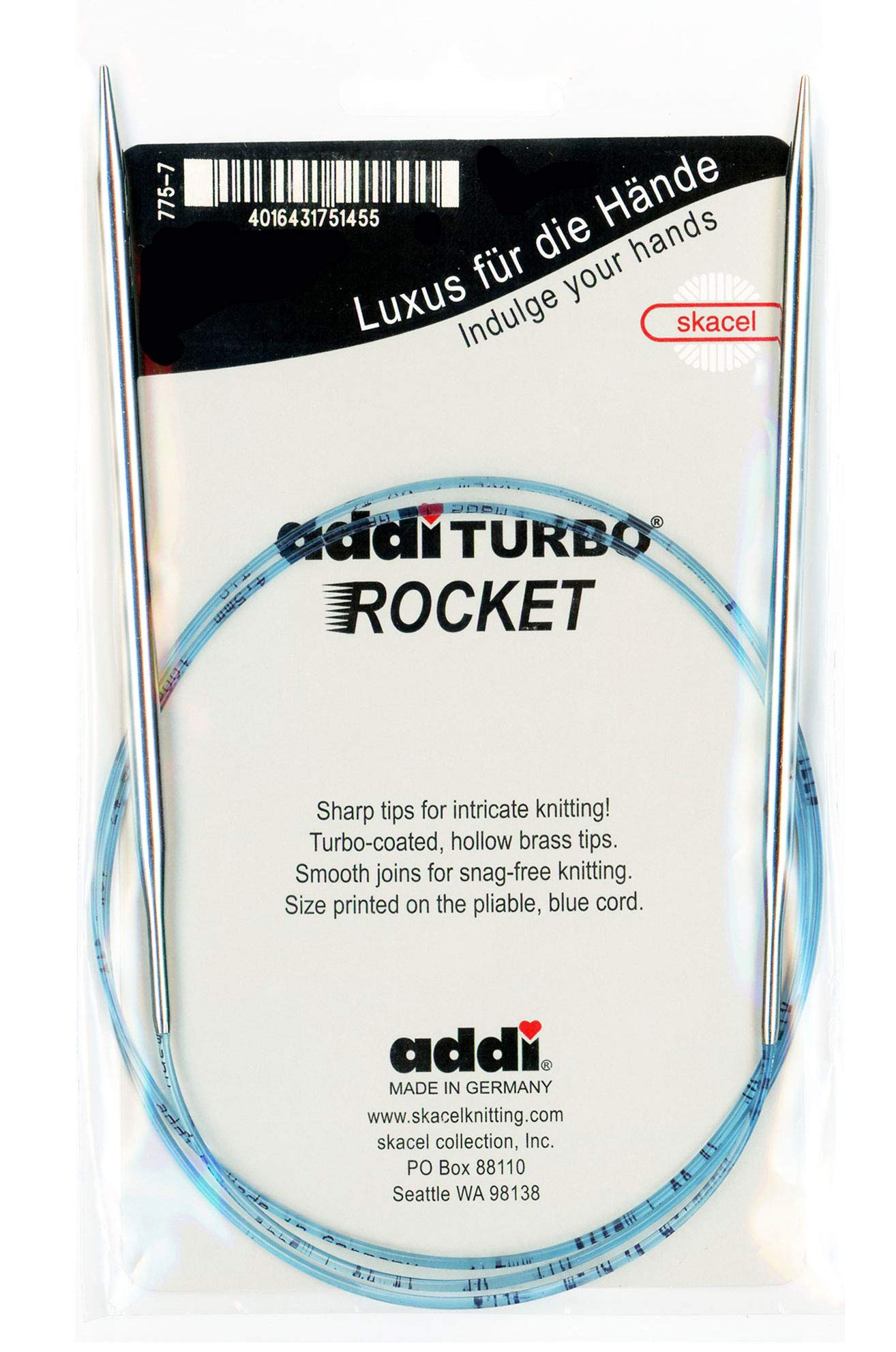 addi Circular Turbo Rocket Lace Skacel Blue Cord 24 inch (60cm) Size US 0 (2.0mm)