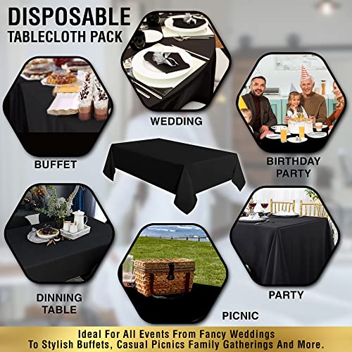 Plastic Table Cloths for Parties Disposable, Pack of 12, Thick White Tablecloth Good for Wedding, Birthday, Picnic Camping, also 12 Clips for disposable tablecloths for rectangle tables - 54x108-inch