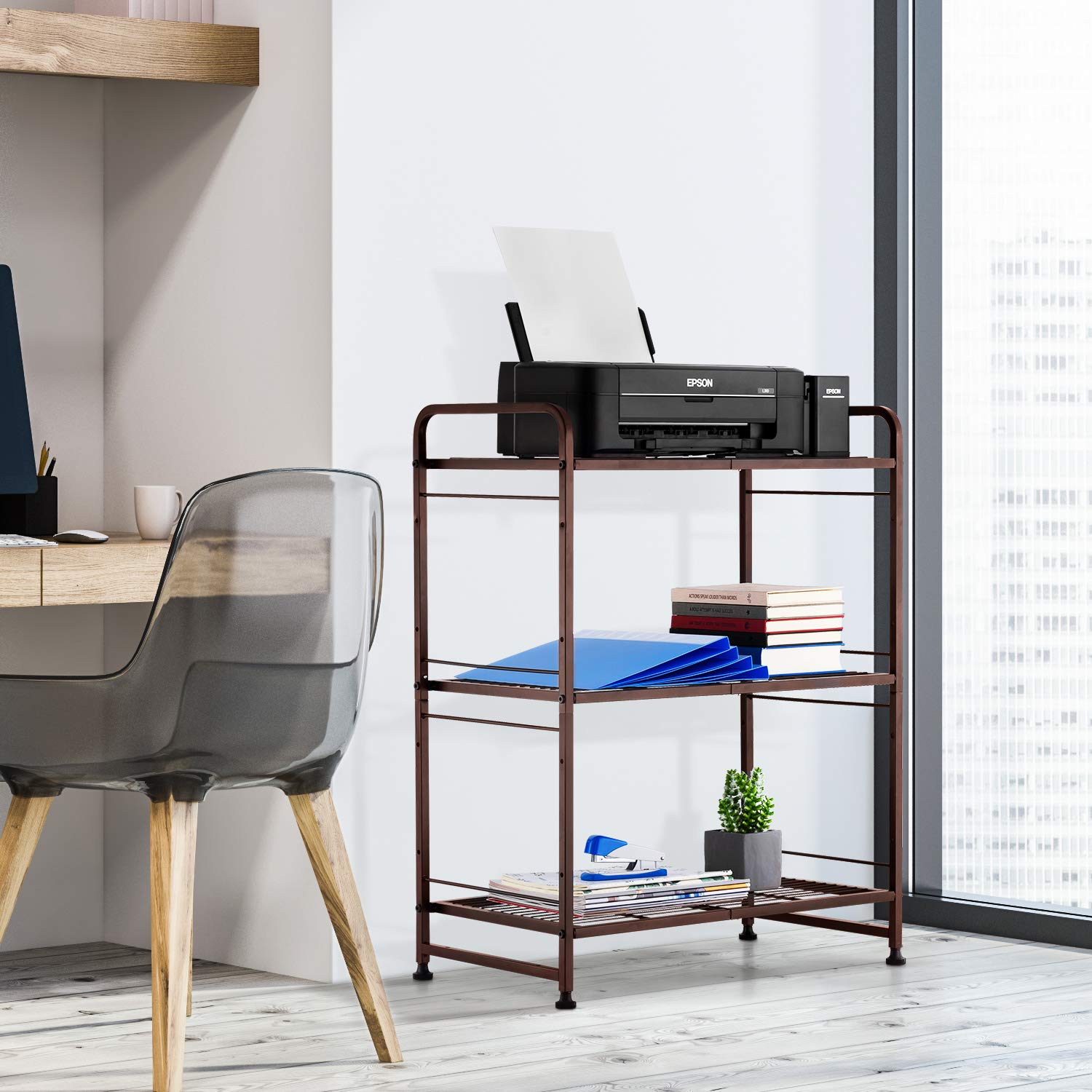 Auledio 3 Tiers Metal Shelves, Unit Storage Rack, Wire Shelving with Leveling Feet for Kitchen Counter, Living Room, Bethroom, Toliet, Garage, Office - Bronze