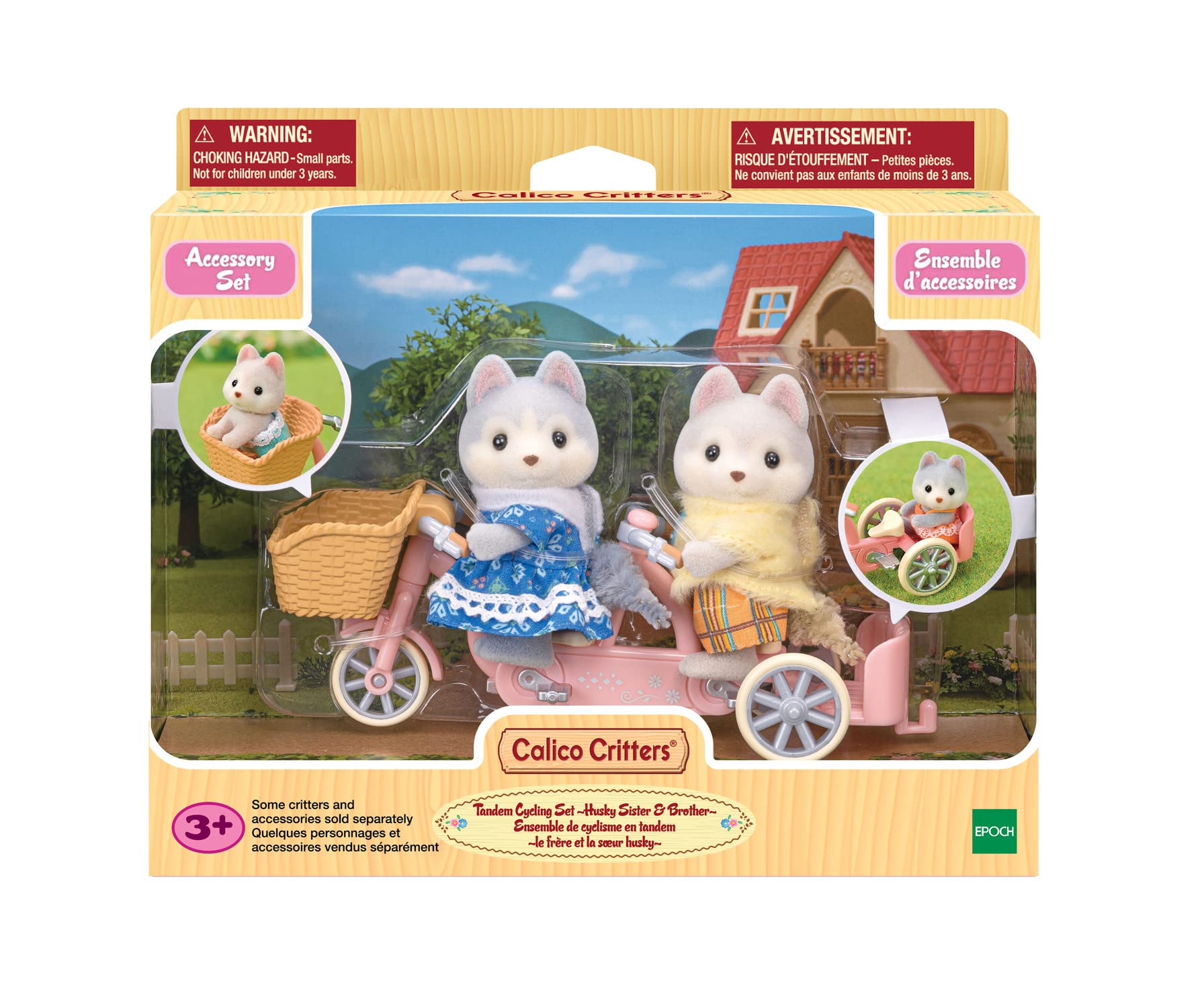 Calico Critters Husky Brother & Sister's Tandem Cycling Set, Dollhouse Playset with Figures and Accessories