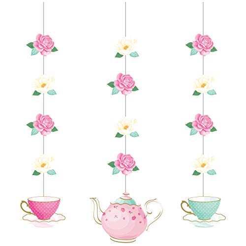 Creative Converting Floral Tea Party Hanging Decorations, 3 ct Multi Color, 32"