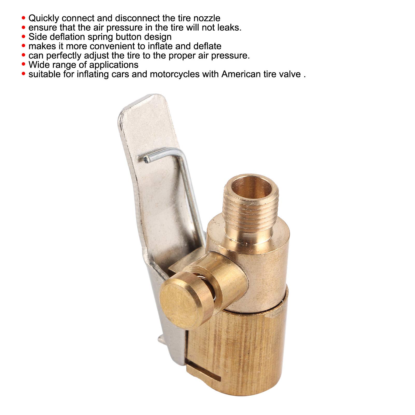 Tire Inflator Chuck, Brass Air Chuck Open,Tire Inflator Chuck Tyre Quick Inflation Clip Clamp Connector for Car Motorcycle with Valve