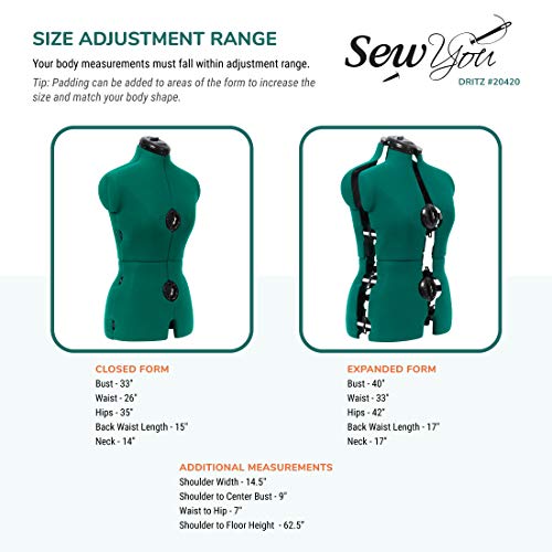 Dritz Sew You Adjustable Dress Form, Small, Opal Green
