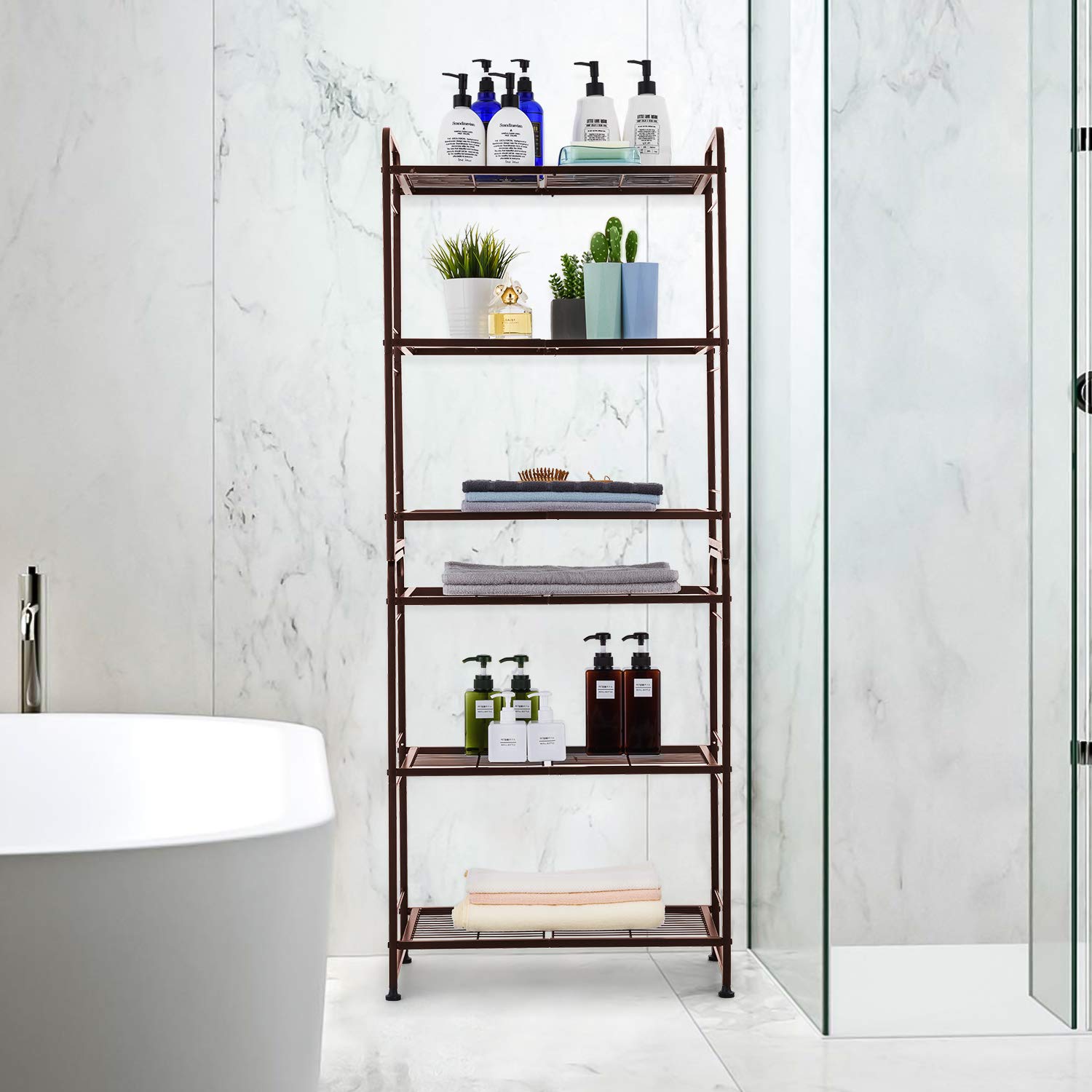 Auledio 3 Tiers Metal Shelves, Unit Storage Rack, Wire Shelving with Leveling Feet for Kitchen Counter, Living Room, Bethroom, Toliet, Garage, Office - Bronze