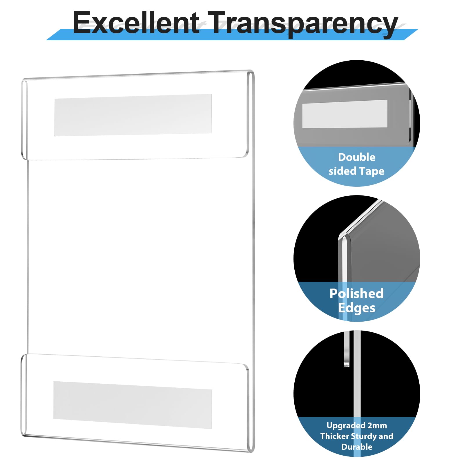 KKEETUR Acrylic Sign Holder 8.5 X 11 Wall Mount, 6 Pack Plexiglass Clear Wall Sign Holder, Premium Frame Plastic Door Sign Holders with 12 Pcs Double Sided Tape Adhesive (No Drilling)