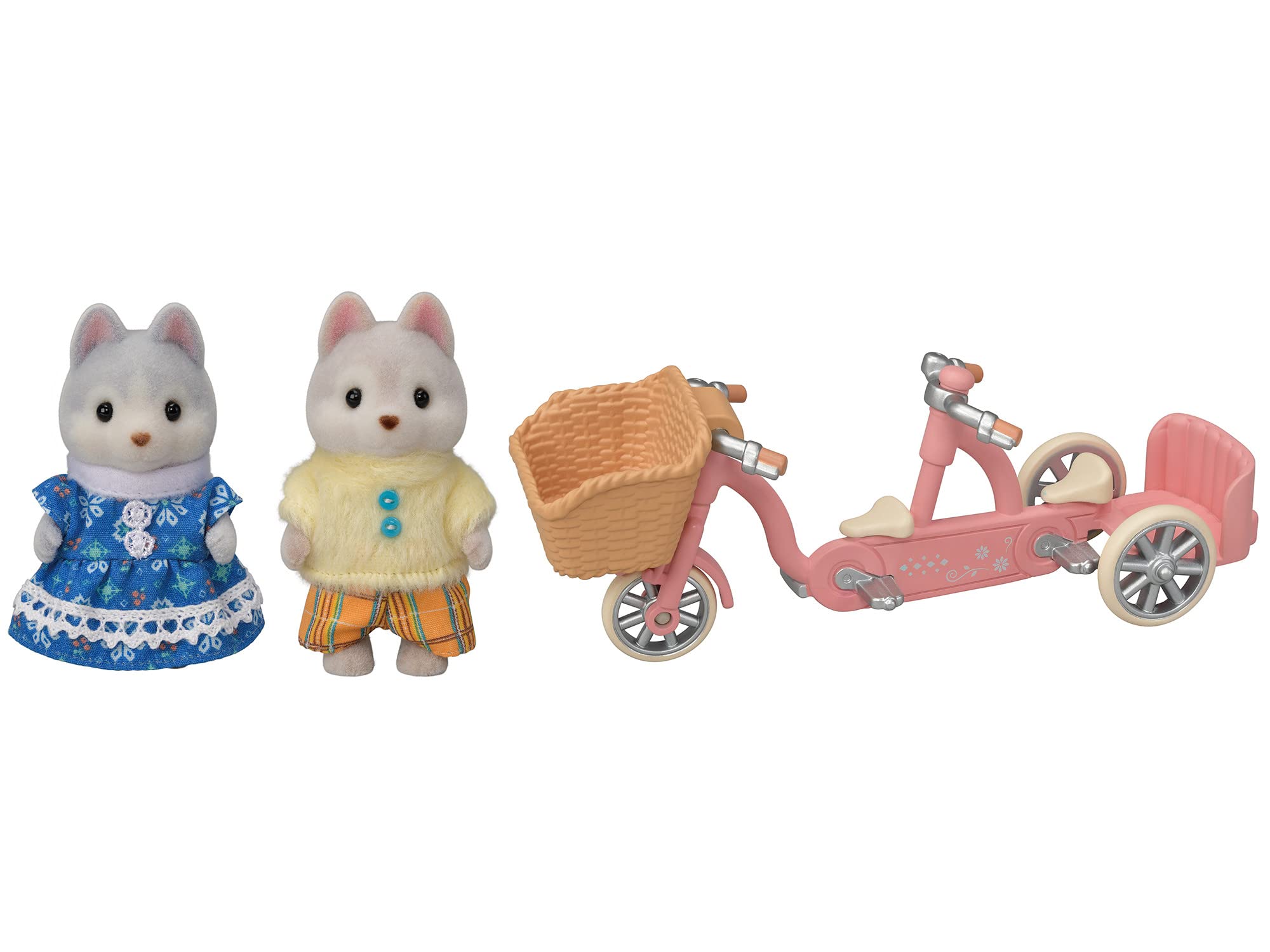 Calico Critters Husky Brother & Sister's Tandem Cycling Set, Dollhouse Playset with Figures and Accessories