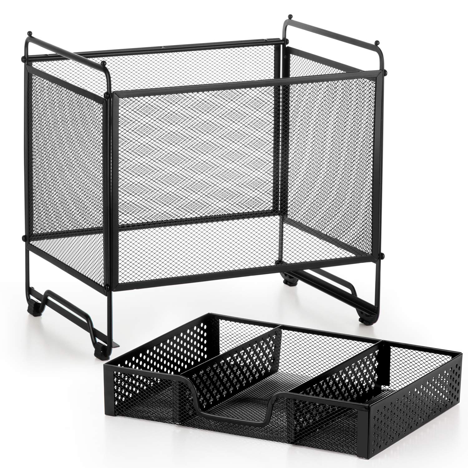 Bextsware Auledio Mesh Basket Files Box with Sliding Drawer for Hanging Files, Desk File Folder Metal Organizer Storage for Office, School, Countertop, Desktop