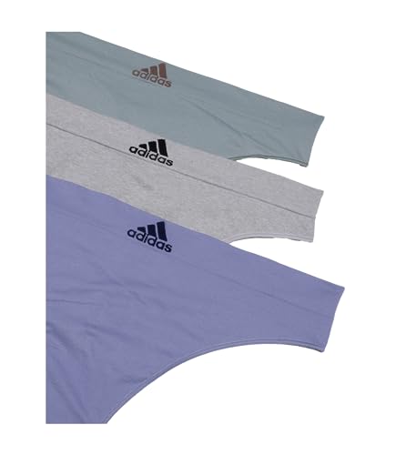 adidas Women's Seamless Thong Underwear 3-pack, Silver Violet/Heather Grey/Silver Green, Medium