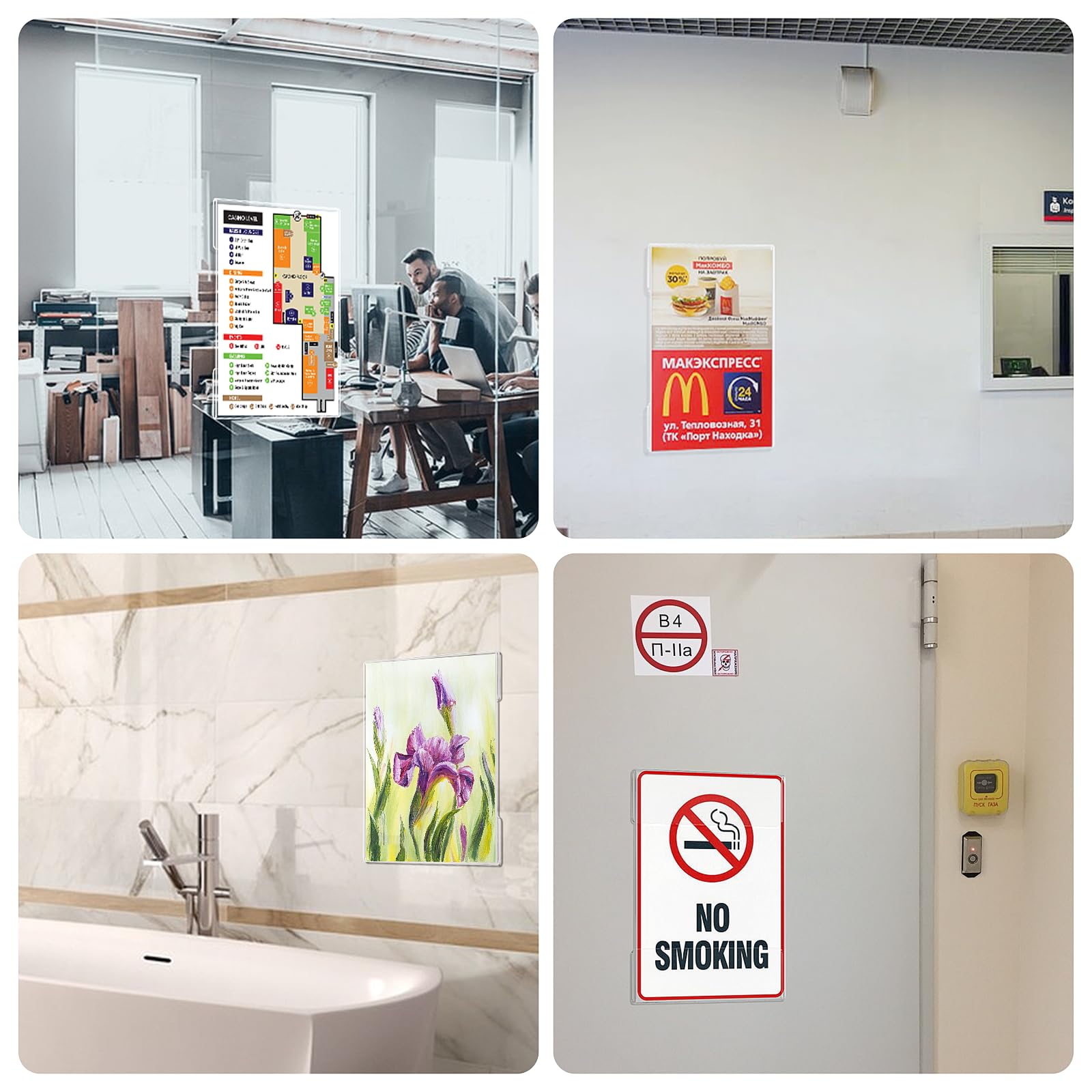 KKEETUR Acrylic Sign Holder 8.5 X 11 Wall Mount, 6 Pack Plexiglass Clear Wall Sign Holder, Premium Frame Plastic Door Sign Holders with 12 Pcs Double Sided Tape Adhesive (No Drilling)