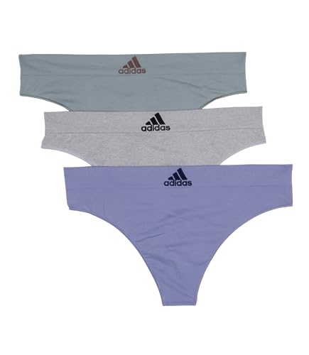 adidas Women's Seamless Thong Underwear 3-pack, Silver Violet/Heather Grey/Silver Green, Medium