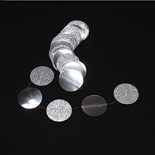 Decor365 Glitter Silver Circle Dots Garland Hanging Polk Dot Streamer Party Decoration String Banner Backdrop for Birthday/Wedding/Baby Shower/Engagement/Bridal Shower/Graduation/Bday/Bachelorette