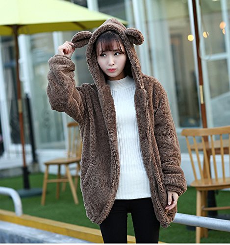 Women Fashion Bear Tail Hoodies,Fluffy Double Velvet Winter Rabbit Ear&Tail Shape Warm Tail Jacket,Long Sleeve Hooded Sweatshirt sweater (brown bear)