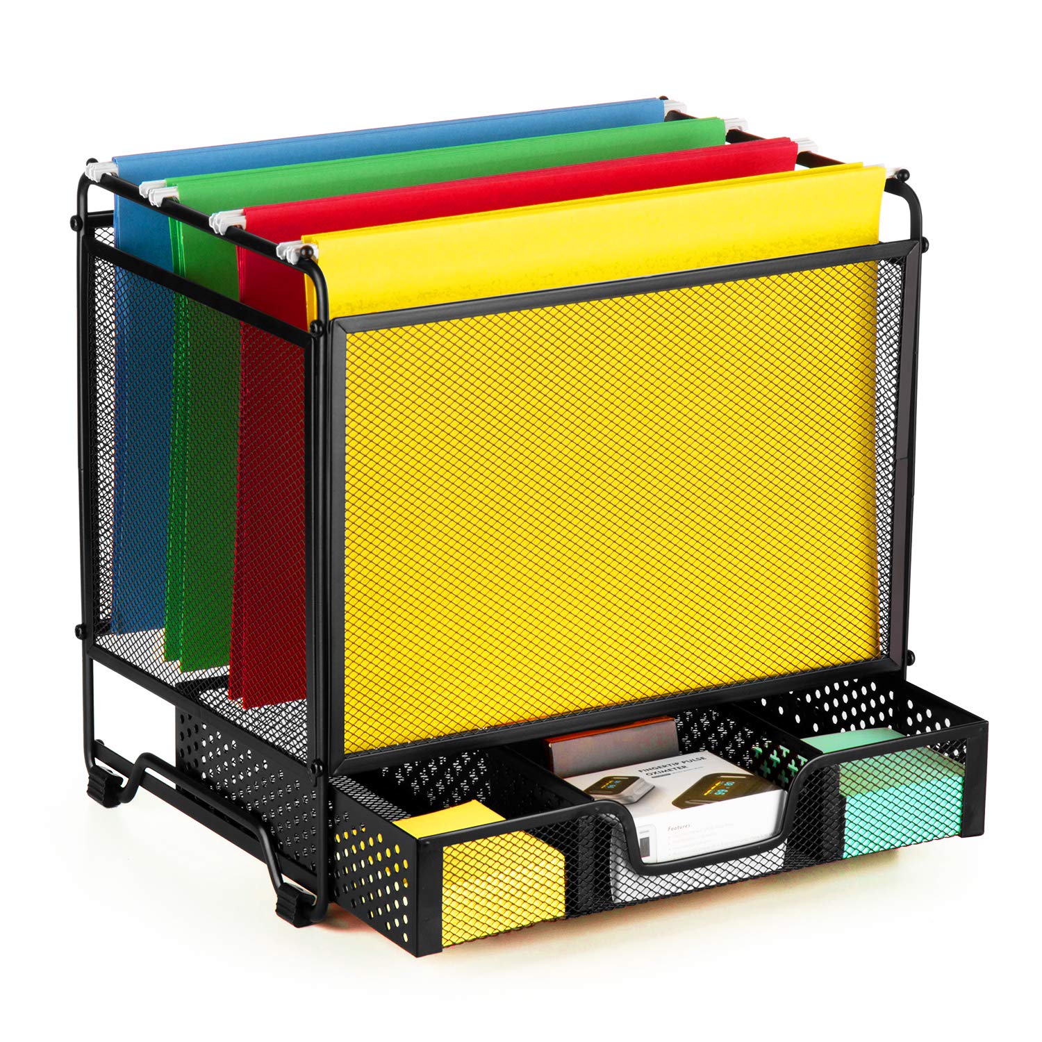 Bextsware Auledio Mesh Basket Files Box with Sliding Drawer for Hanging Files, Desk File Folder Metal Organizer Storage for Office, School, Countertop, Desktop