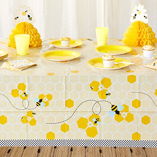 BLUE PANDA 3 Pack Bee Tablecloth, for Kids Birthday Party, Baby Shower, Bumble Bee Gender Reveal Decorations, (54 x 108 in)