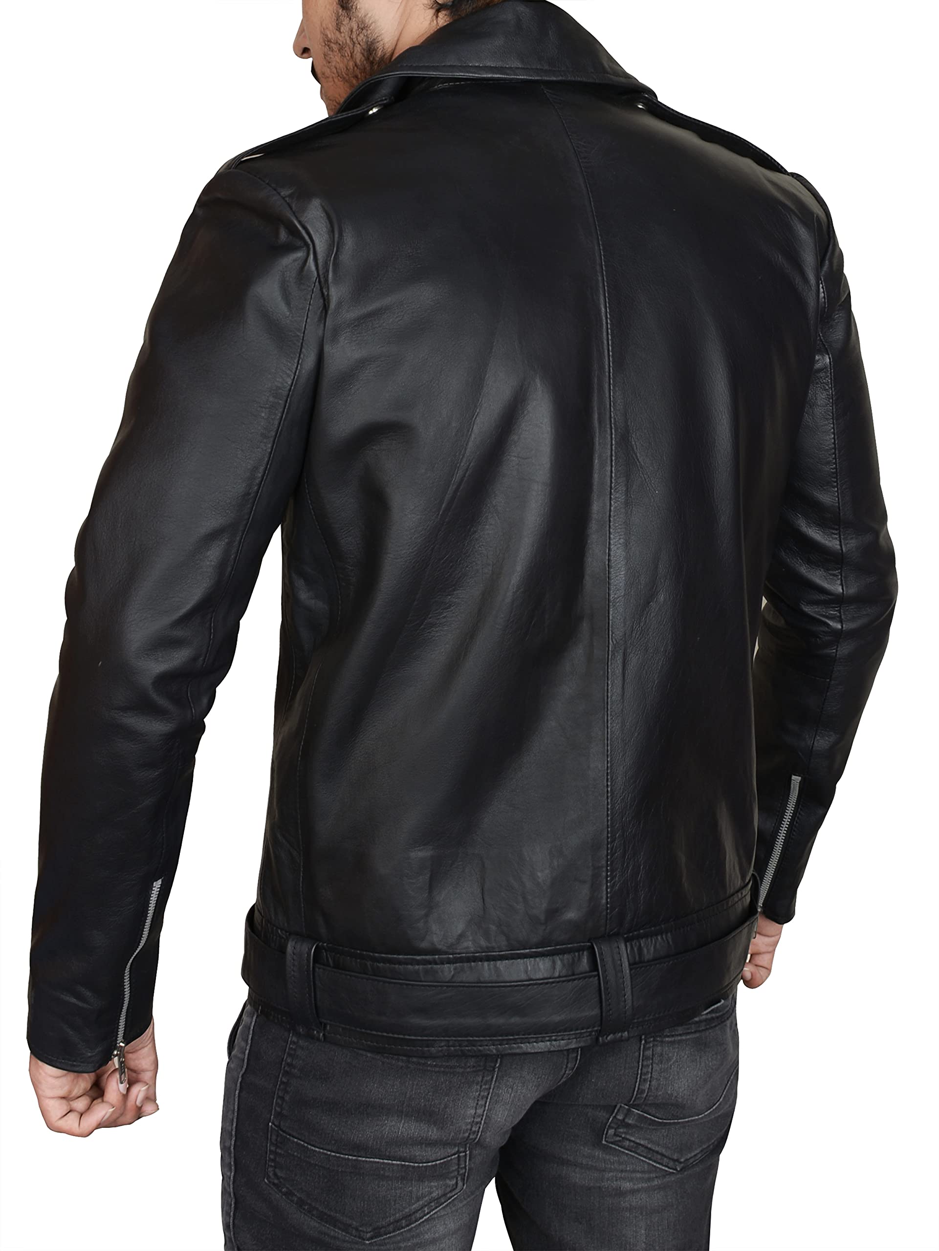 Prime-Fashion Men's Negan Walking S7 Black Brando Jeffrey Dean Morgan Motorcycle Slim Fit Genuine Leather Biker Jacket