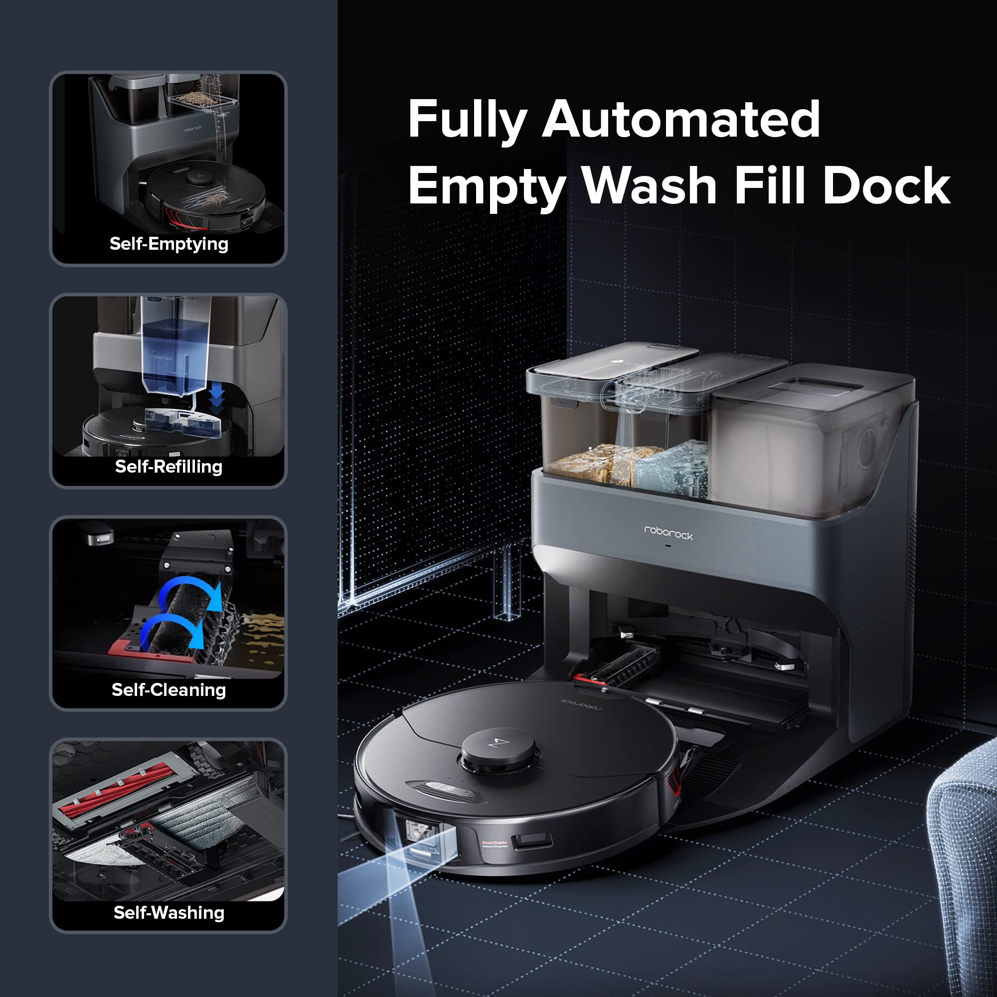 roborock S7 MaxV Ultra Robot Vacuum and Mop, Auto Mop Washing with Empty Wash Fill Dock, Self-Emptying, Self-Refilling, ReactiveAI 2.0 Obstacle Avoidance, 5100Pa Suction, Works with Alexa (Renewed)